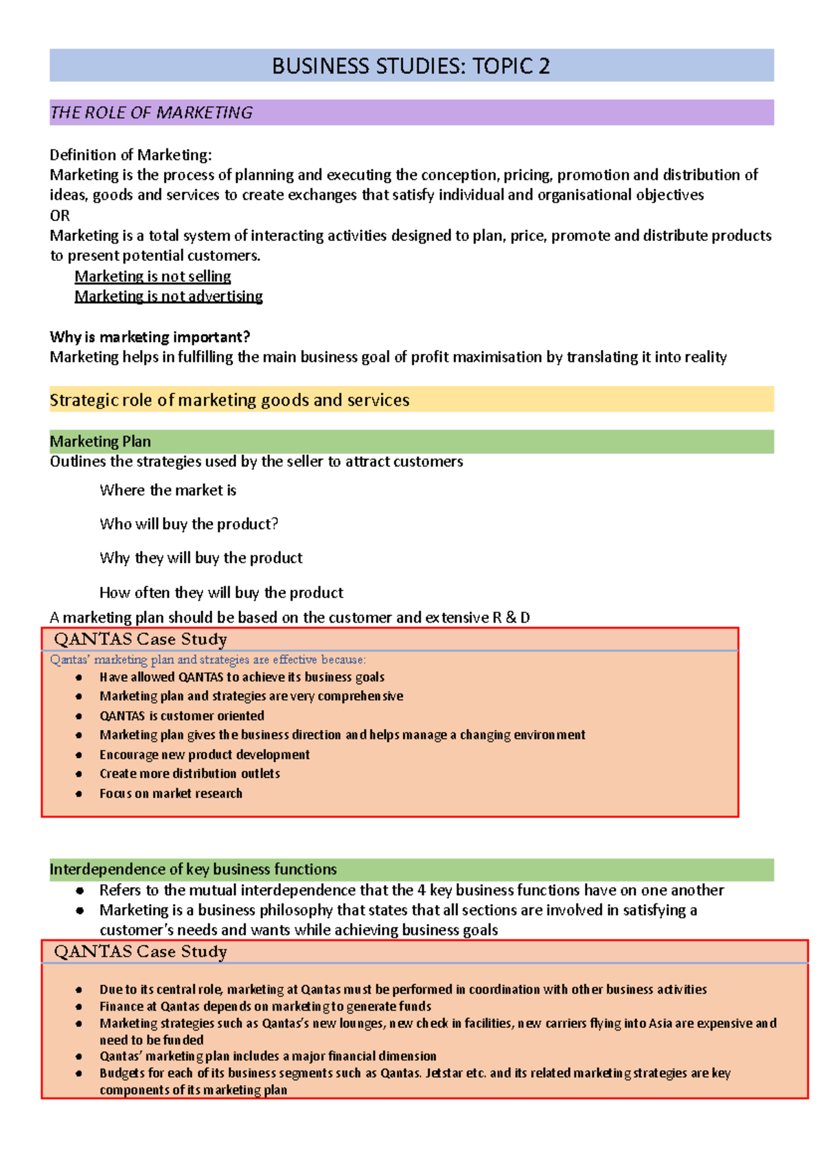 Business Studies Topic 2 - BUSINESS STUDIES: TOPIC 2 THE ROLE OF ...