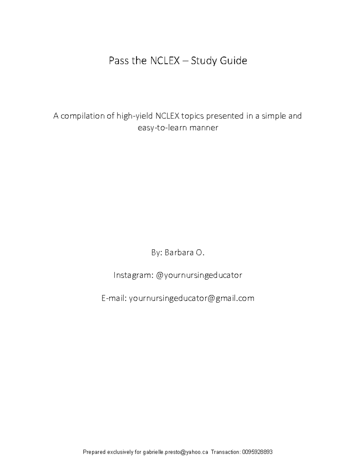 Pass the Nclex Study Guide - Pass the NCLEX – Study Guide A compilation ...