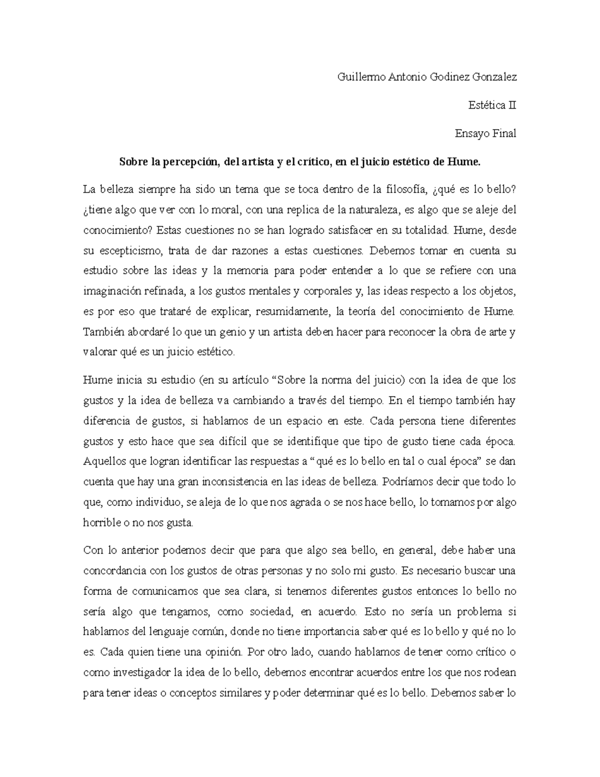 Ensayo Estetica - Apuntes 1 - Guillermo Antonio Godinez Gonzalez ...