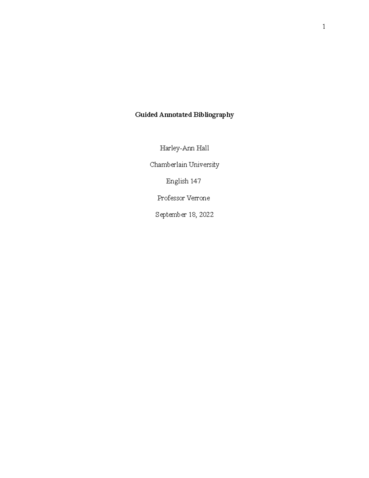ENGL147 Sample Week 3 Assignment - Guided Annotated Bibliography Harley ...