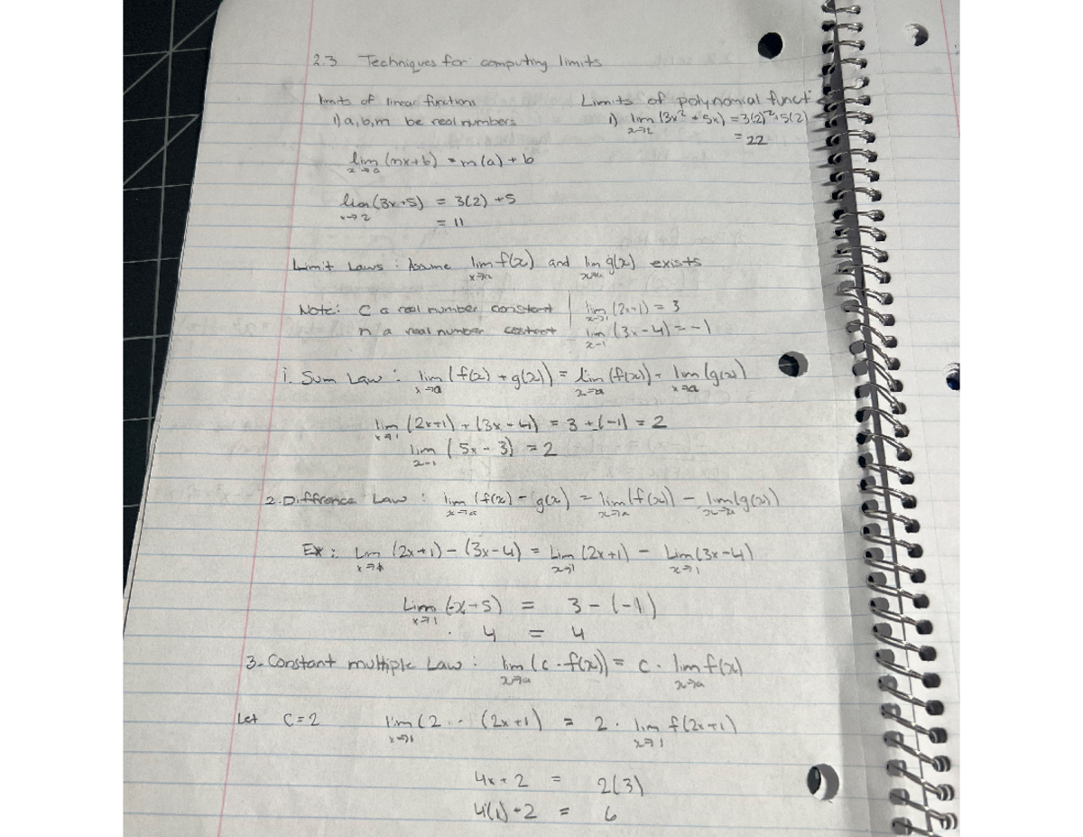 Calculus Chapter 2 notes and important things to know - MATH 1426 - Studocu