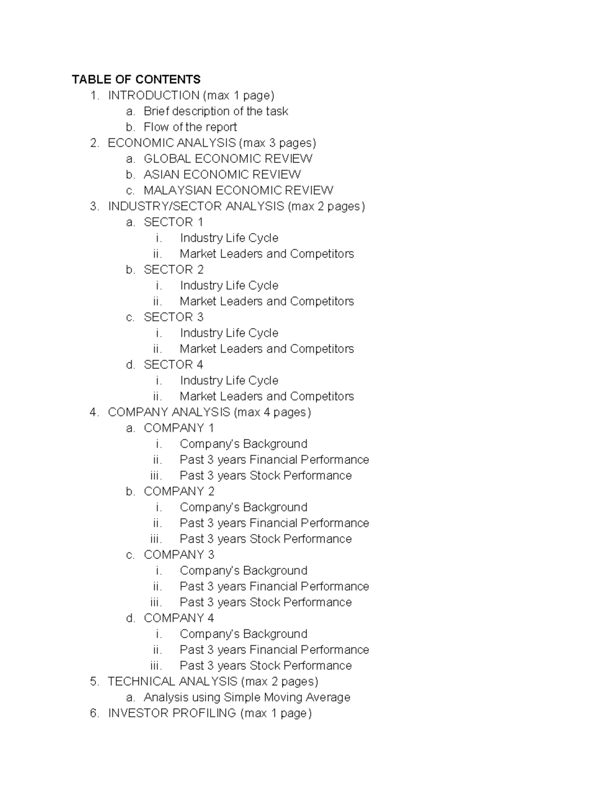 Suggested TOC FIN552 Group Report - TABLE OF CONTENTS INTRODUCTION (max ...