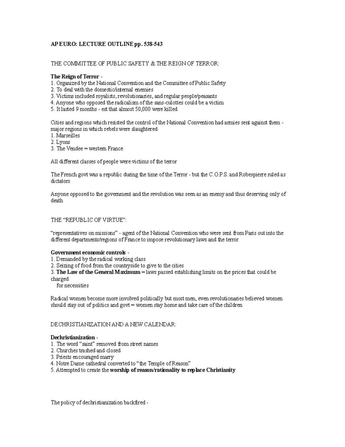 AP EURO - Lecture Outline 19-4 pp 538-543 - AP EURO: LECTURE OUTLINE pp ...