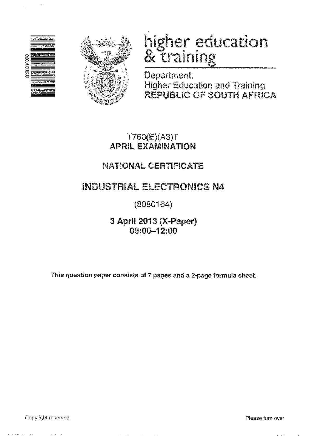 N4 Industrial Electronics April 2013 - higher education training ...