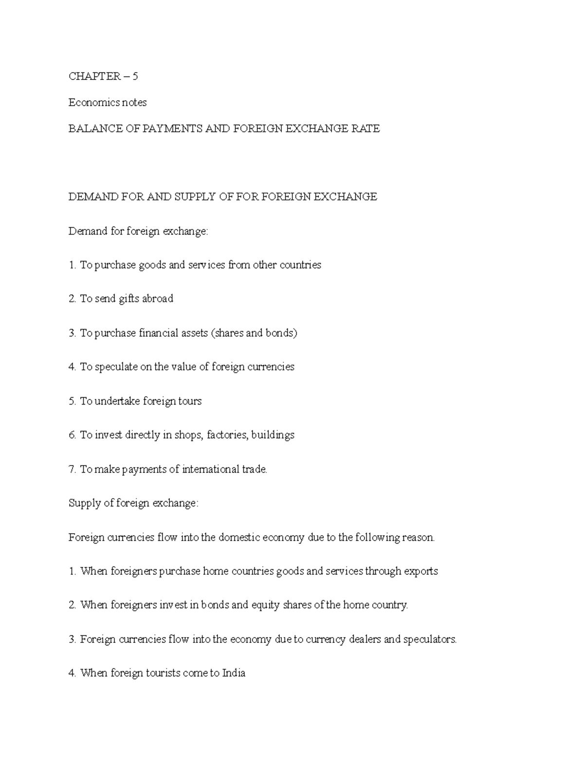 Chapter – 5 Economics Notes 2 - CHAPTER – 5 Economics notes BALANCE OF ...