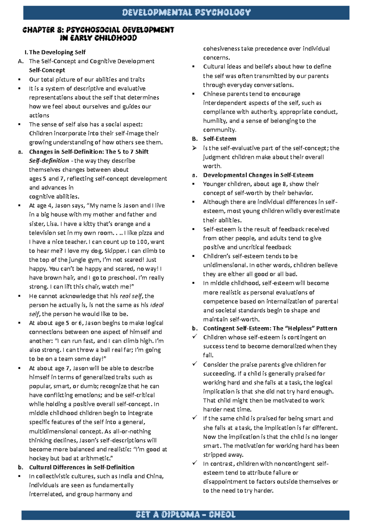 Chapter 8 devpsych - I. The Developing Self A. The Self-Concept and ...