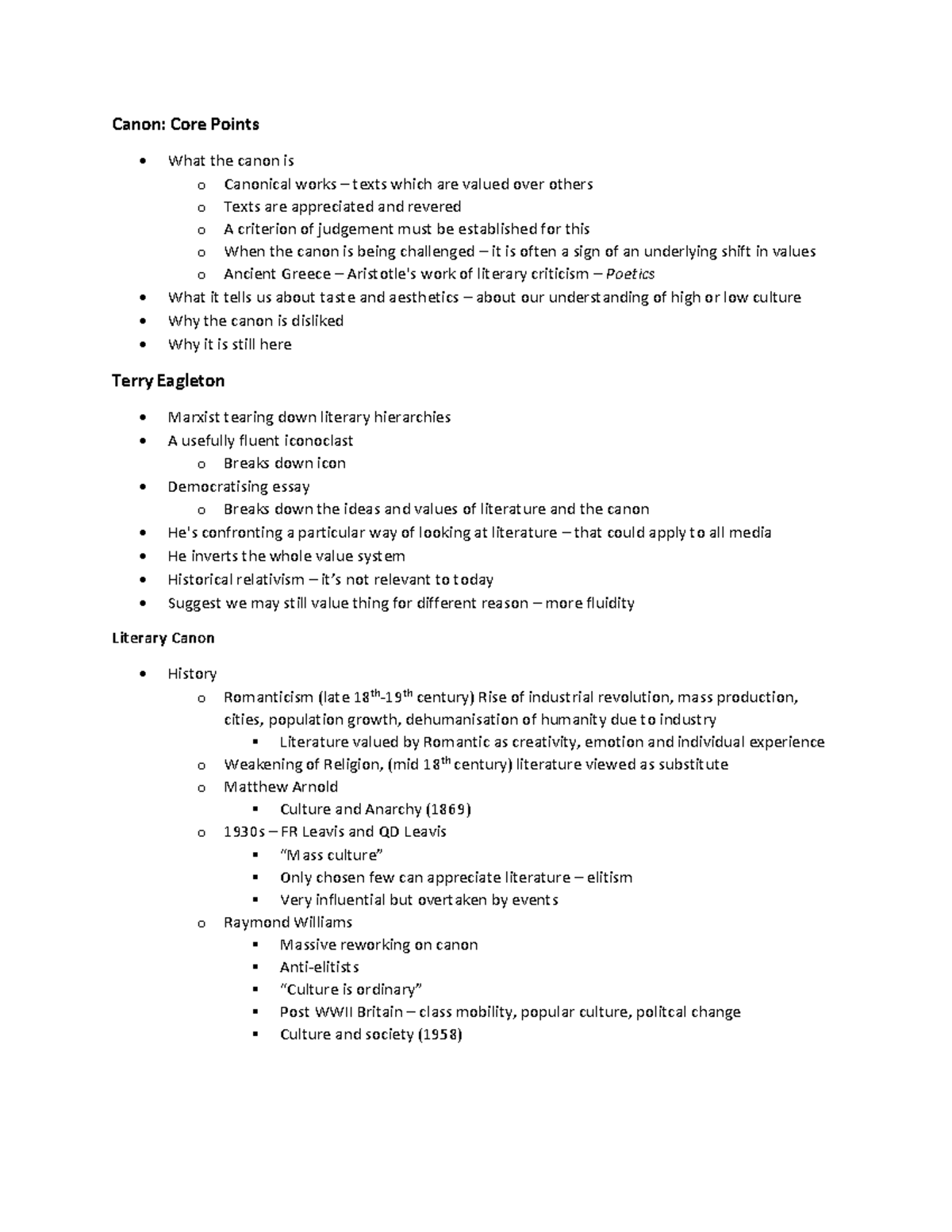 The Literary Canon Overview - Canon: Core Points What the canon is o ...