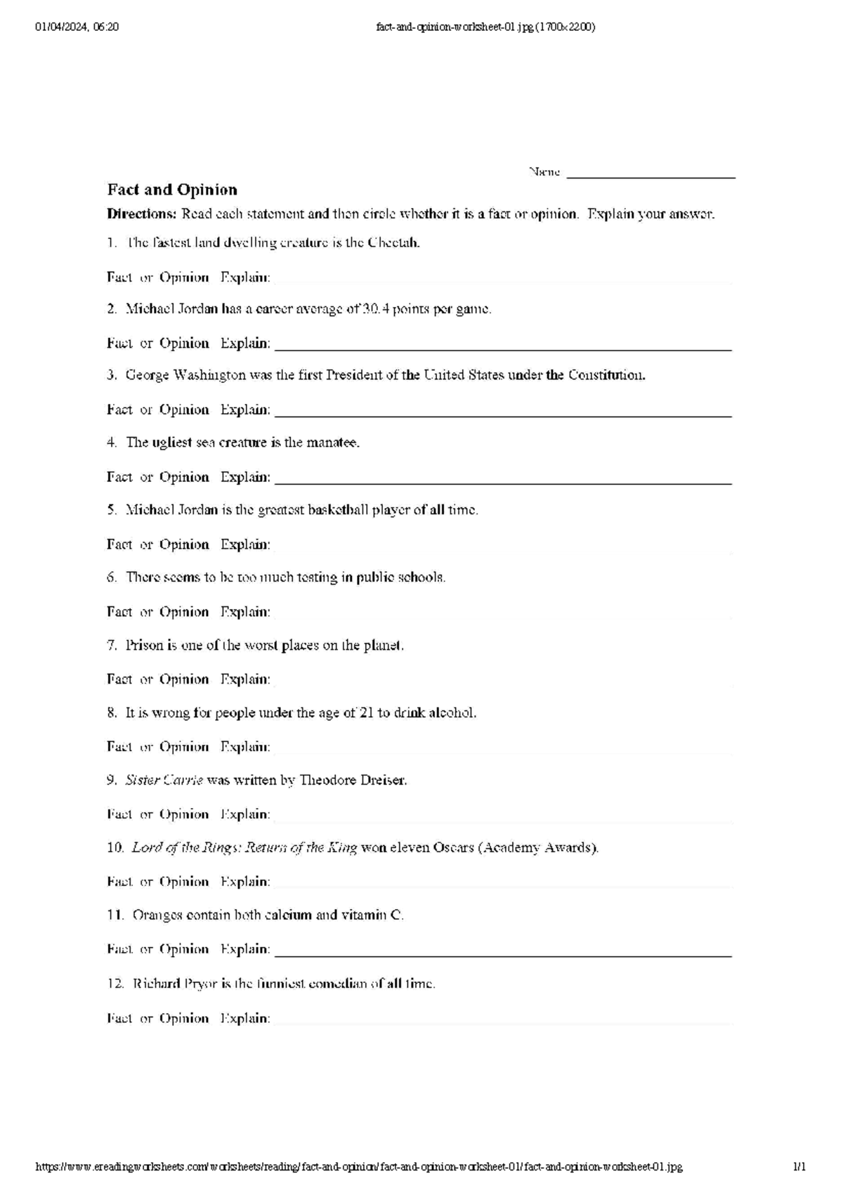 Fact and opinion worksheet 01 - English for communicative competence ...