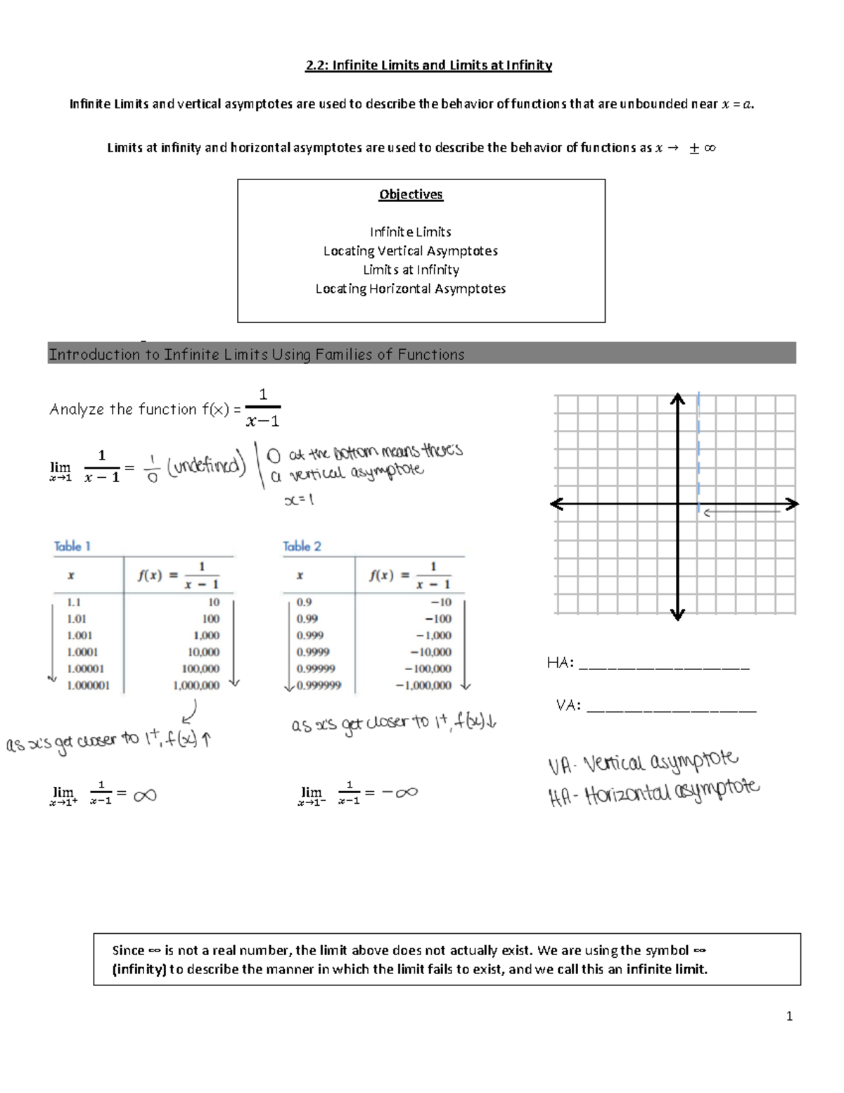 2.2 Infinite Limits and Limits at Infinity - 2: Infinite Limits and ...