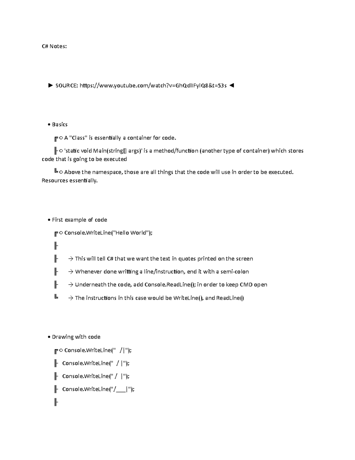 123 - Lecture notes 1 - C# Notes: SOURCE: youtube/watch?v=GhQdlIFylQ8&t ...