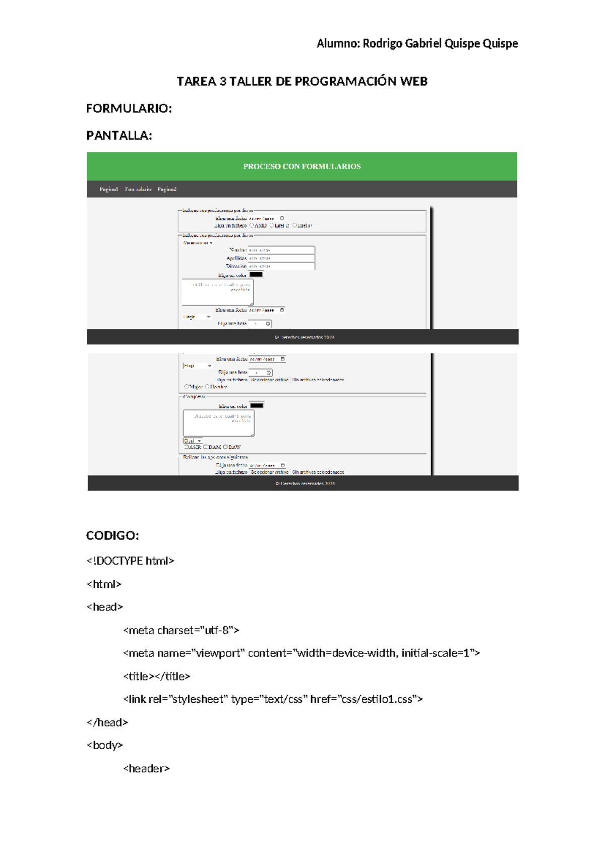 Tarea 3 Taller DE Programación WEB - TAREA 3 TALLER DE PROGRAMACIÓN WEB FORMULARIO: PANTALLA ...