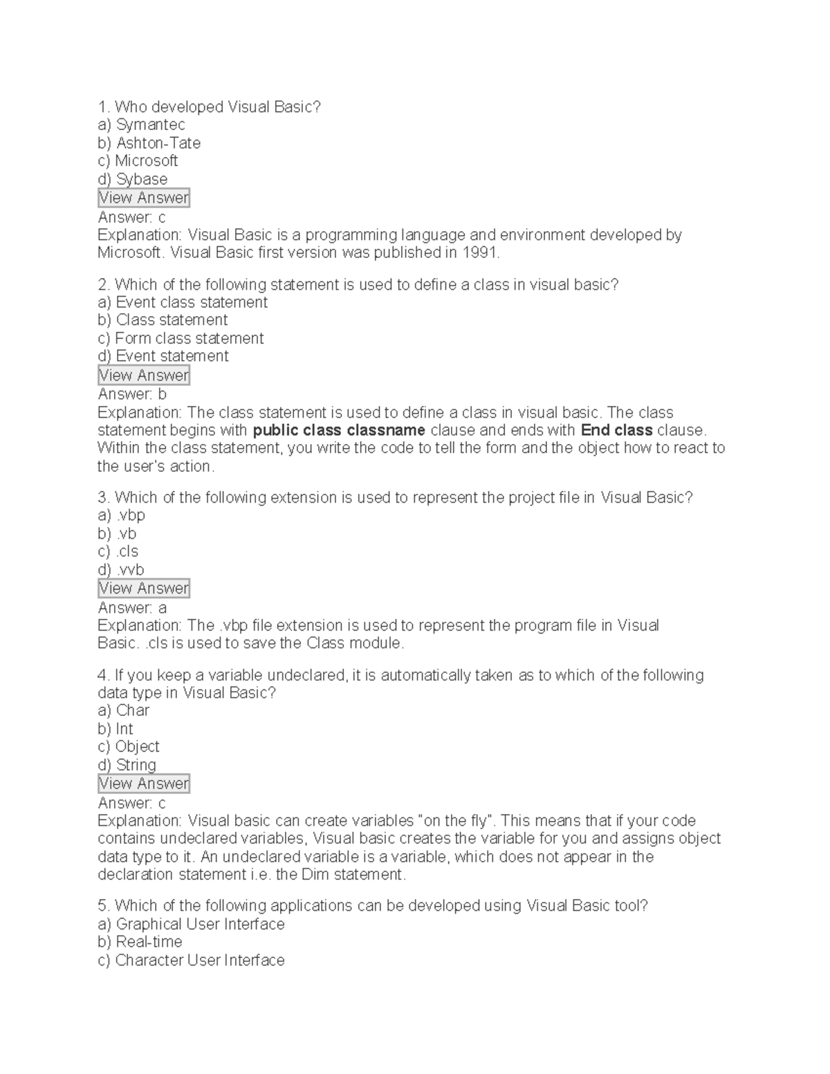 Elective quetion - well - 1. Who developed Visual Basic? a) Symantec b ...