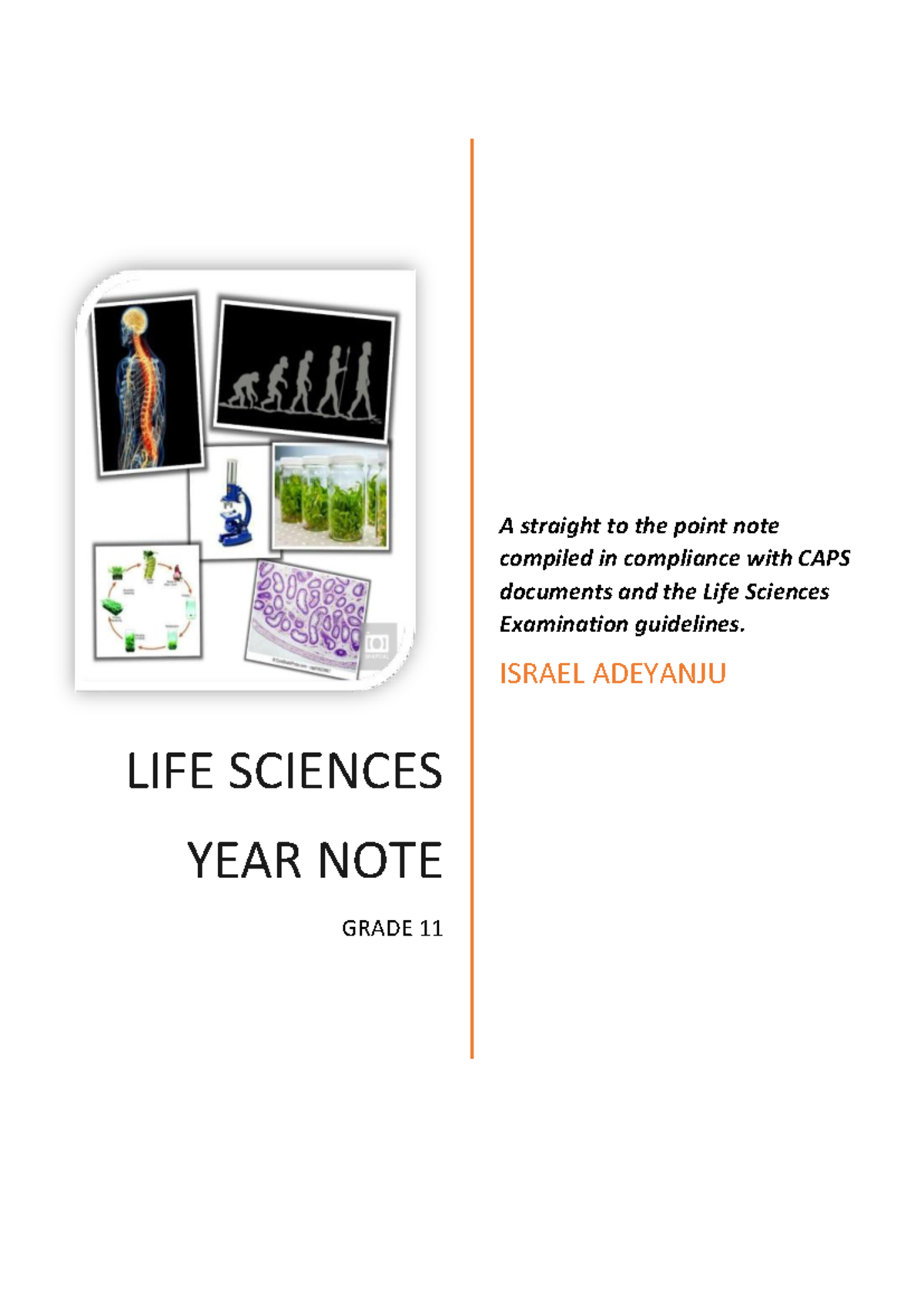 Grade 11 YEAR NOTE-1 - Notes - LIFE SCIENCES YEAR NOTE GRADE 1 1 A ...