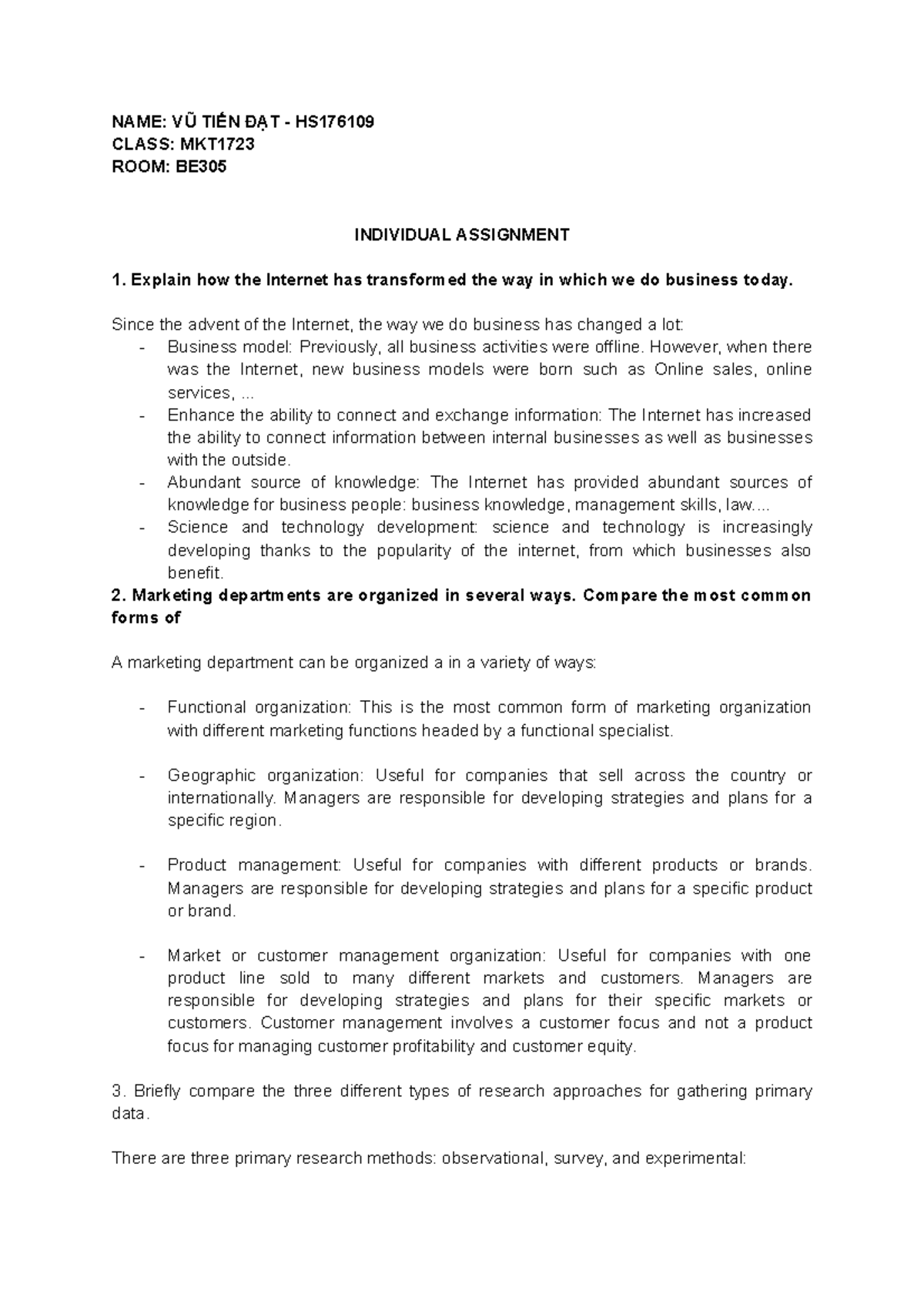 Vũ Tiến Đạt - Individual MKT - NAME: VŨ TIẾN ĐẠT - HS CLASS: MKT ROOM ...