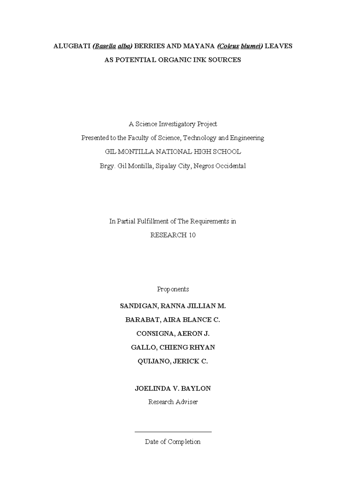 Alugbati Berries and Mayana Leaves as Potential Organic Ink Sources ...