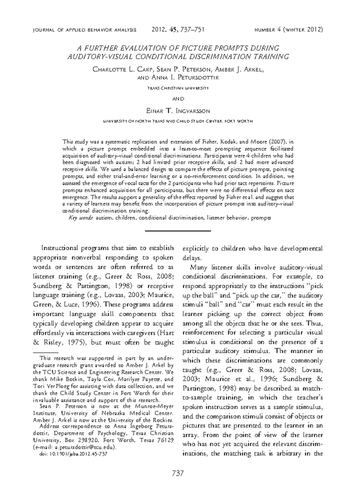 Carp2012 - artigo - A FURTHER EVALUATION OF PICTURE PROMPTS DURING AUDITORY-VISUAL CONDITIONAL ...