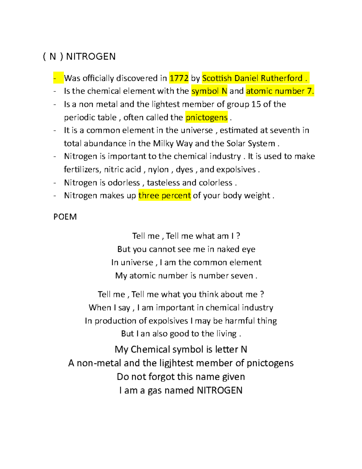 Nitrogen - Elements - ( N ) NITROGEN Was officially discovered in 1772 ...