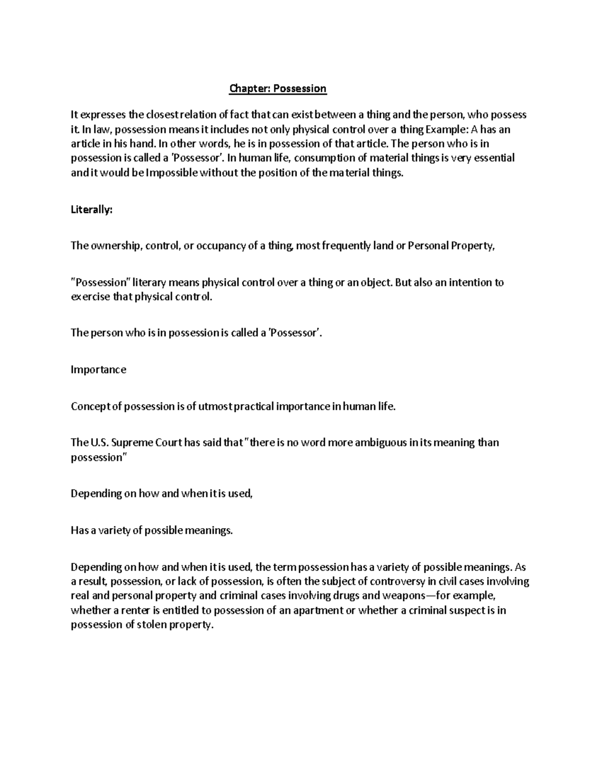 Possession - material - Chapter: Possession It expresses the closest ...