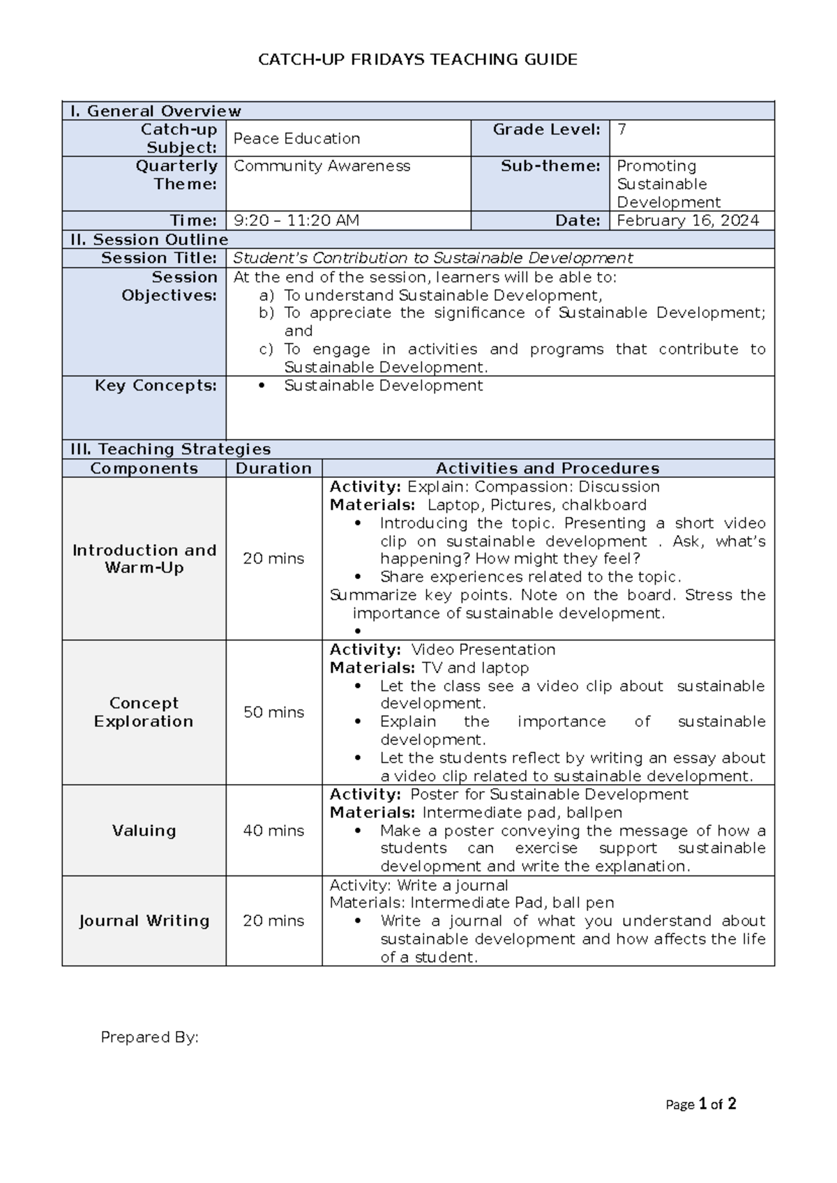 Catchup-AP7-LP - CATCH-UP FRIDAYS TEACHING GUIDE I. General Overview ...