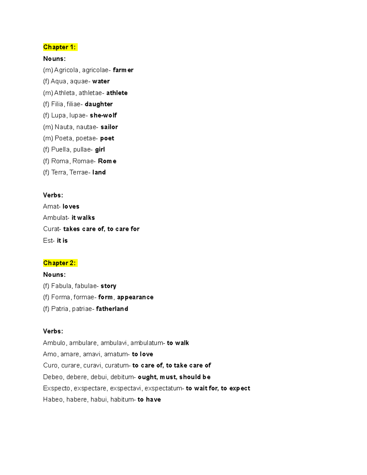 Latin Vocab - Chapter 1: Nouns: (m) Agricola, agricolae- farmer (f ...
