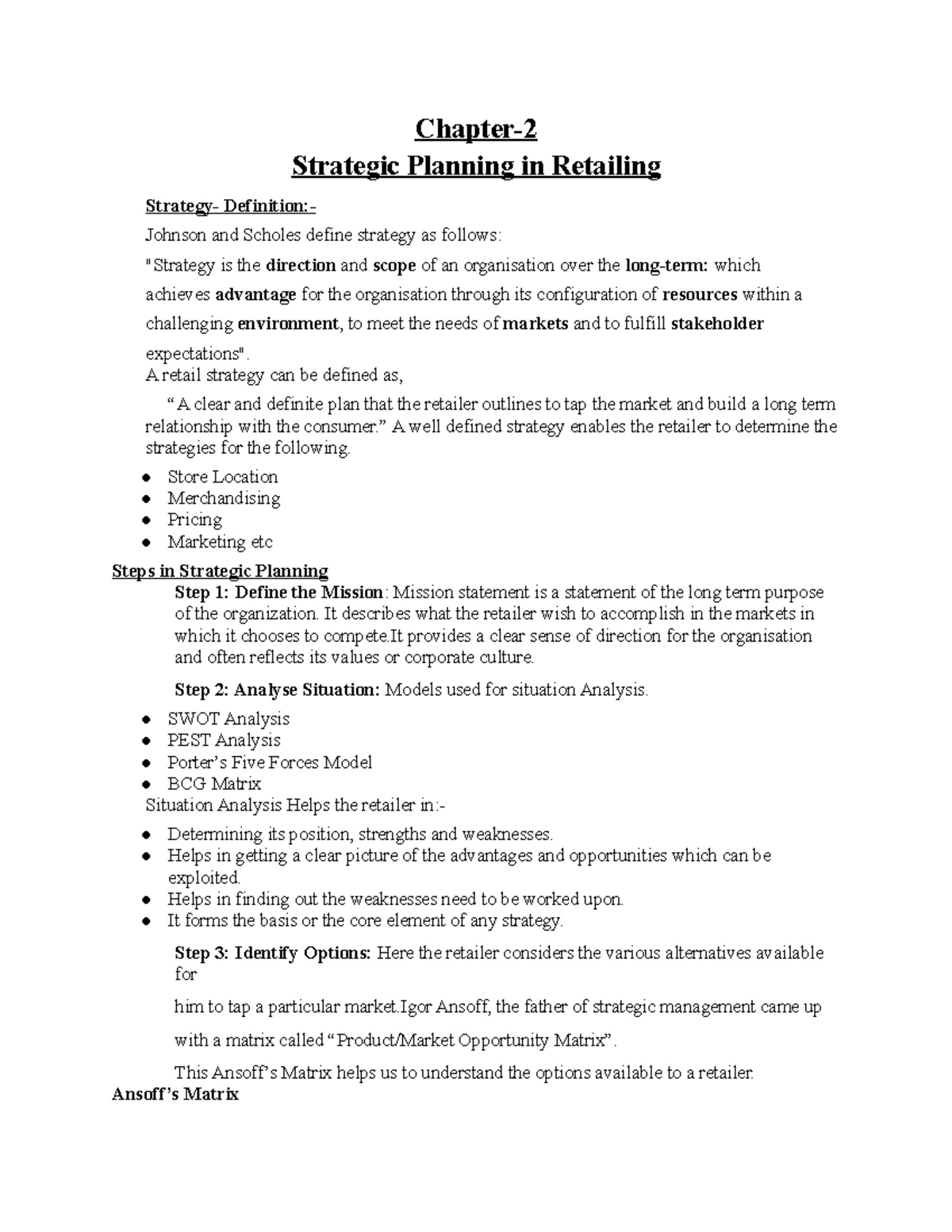 Chapter-2- Retail Management - Chapter- Strategic Planning in Retailing ...