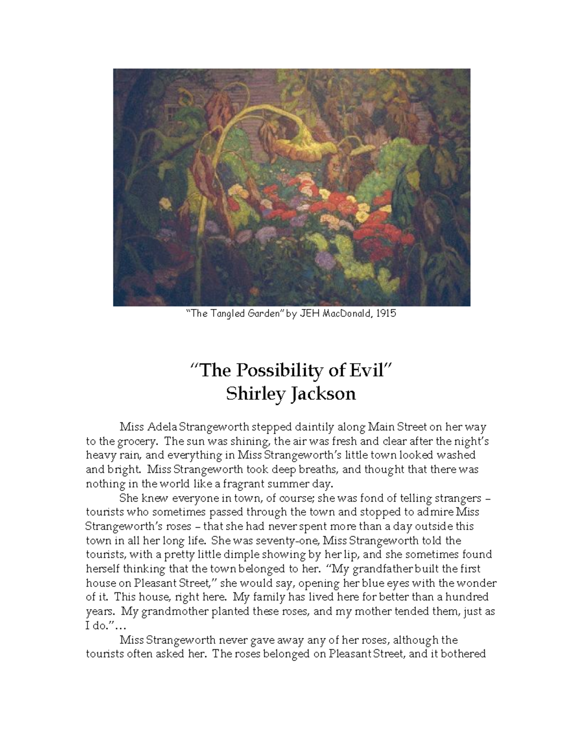 Possibilityof Evil - By Shirley Jackson - “The Tangled Garden” by JEH ...