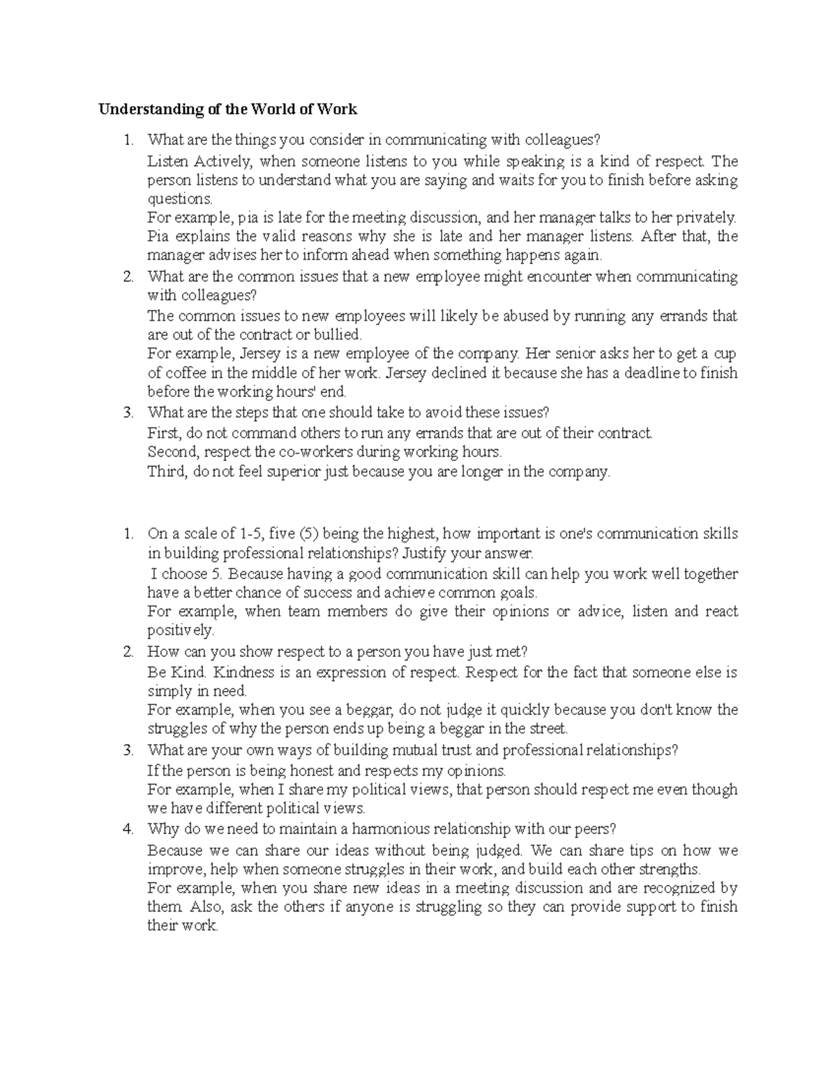 Understanding of the World of Work - The person listens to understand ...