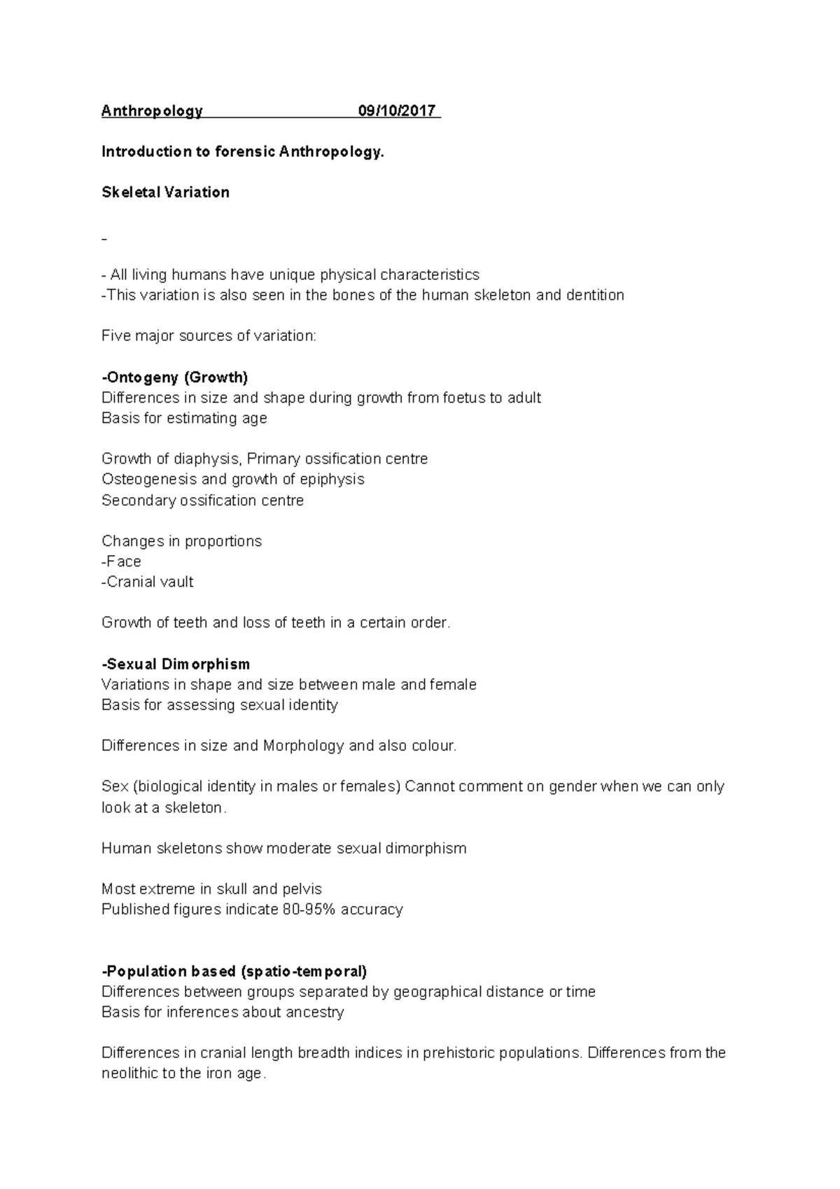 2nd lecture - Osteology - Anthropology 09/10/2017 Introduction to ...