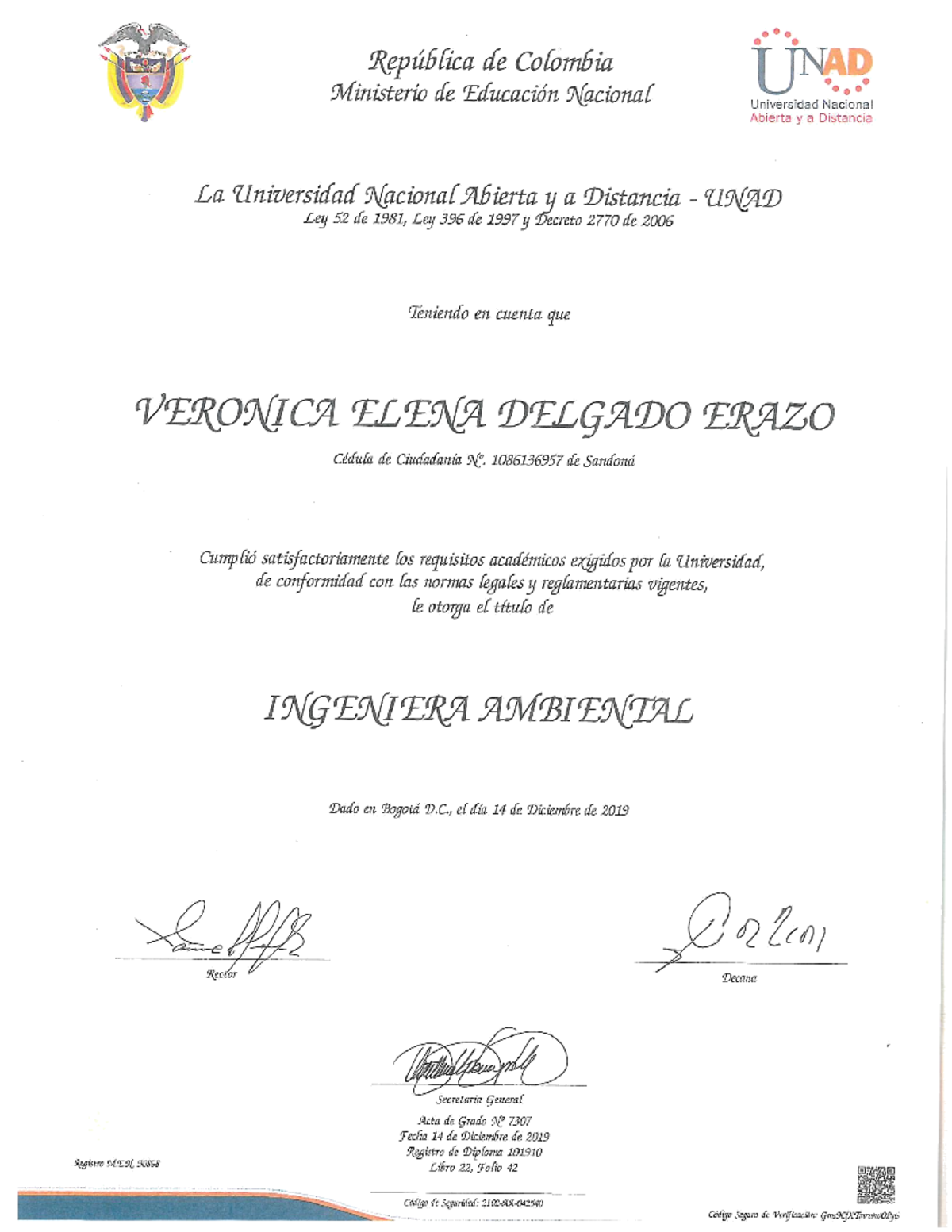 Diploma de grado - evidencia - República de Colombia UNAD Ministerio de ...