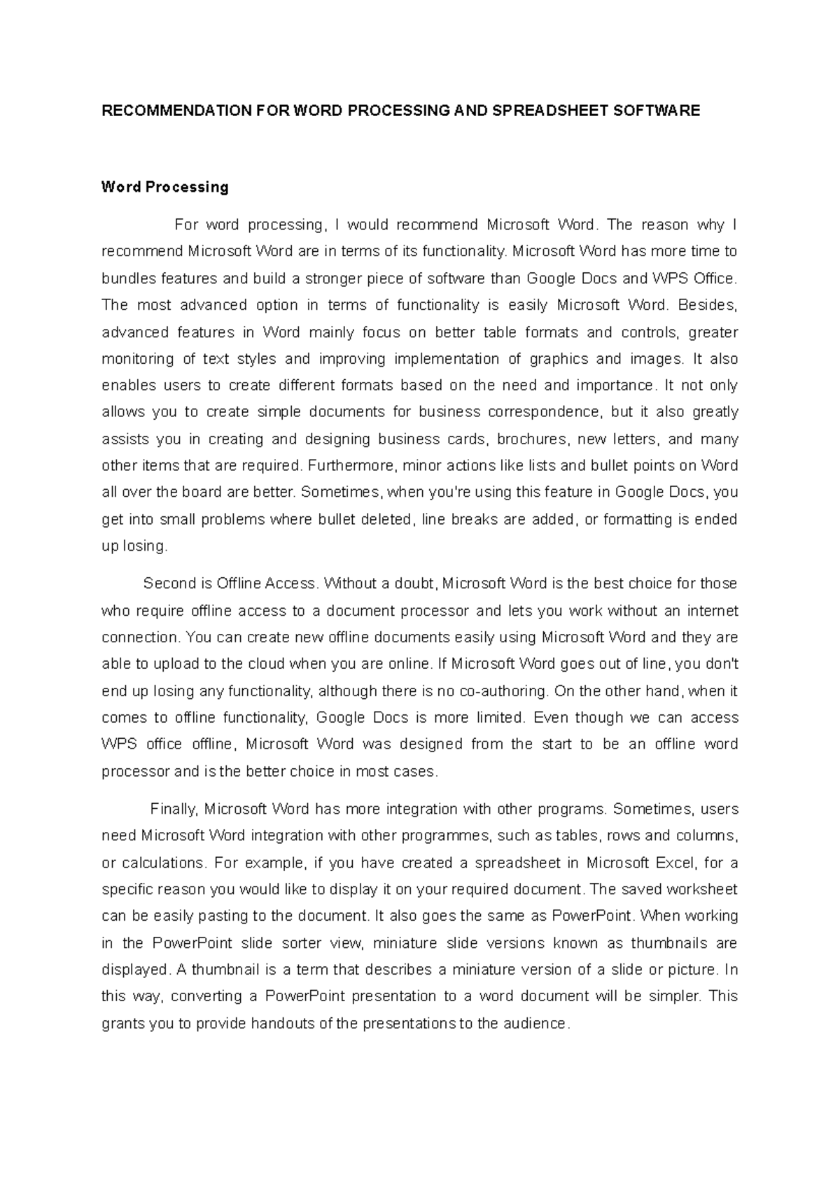 Recommendation CSC134 - RECOMMENDATION FOR WORD PROCESSING AND ...