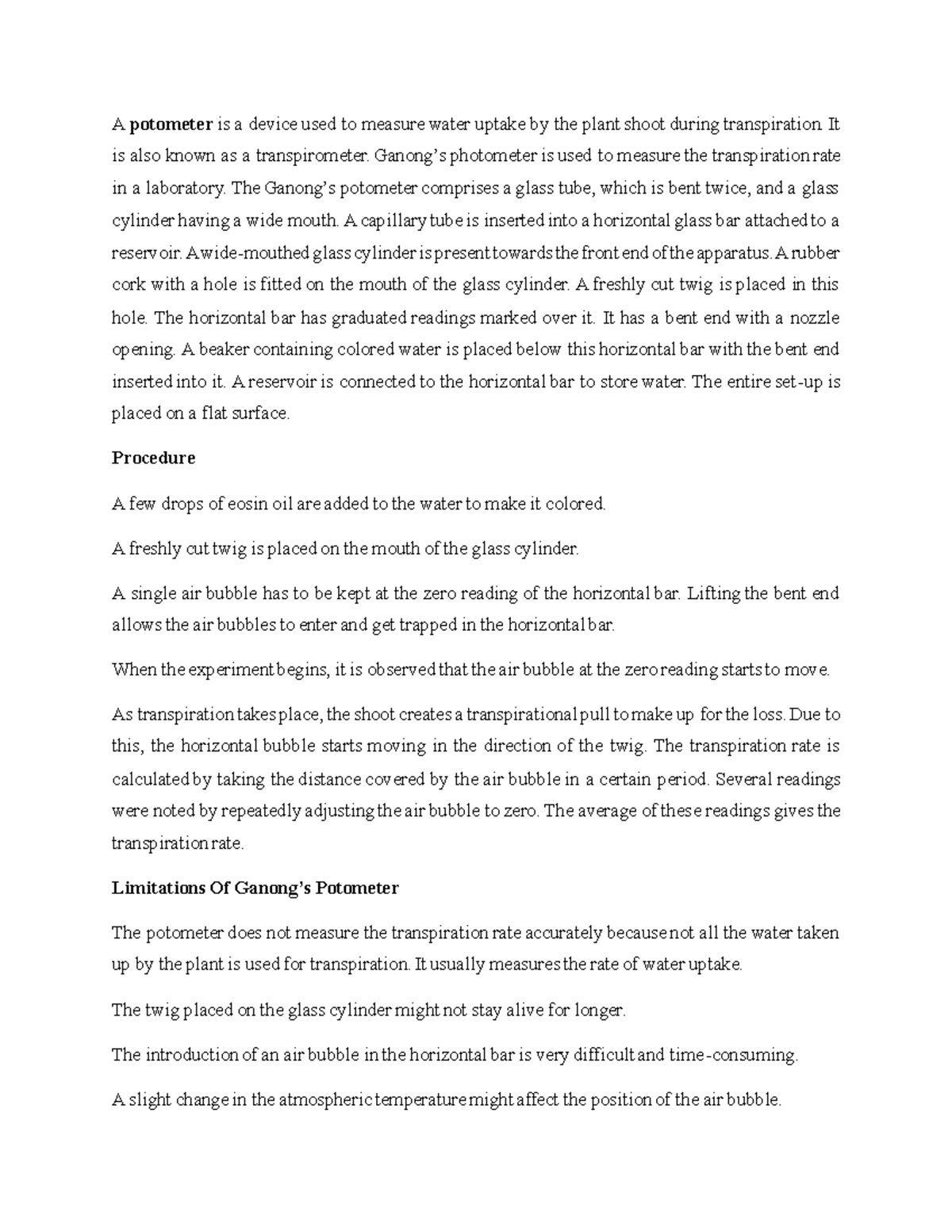 WHAT IS A POTOMER - A potometer is a device used to measure water ...