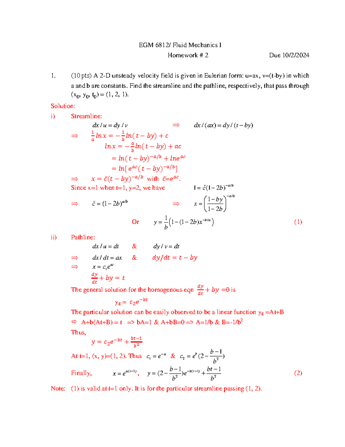 Solution to HW#2 - Navier stokes Equation - EGM 6812/ Fluid Mechanics I ...
