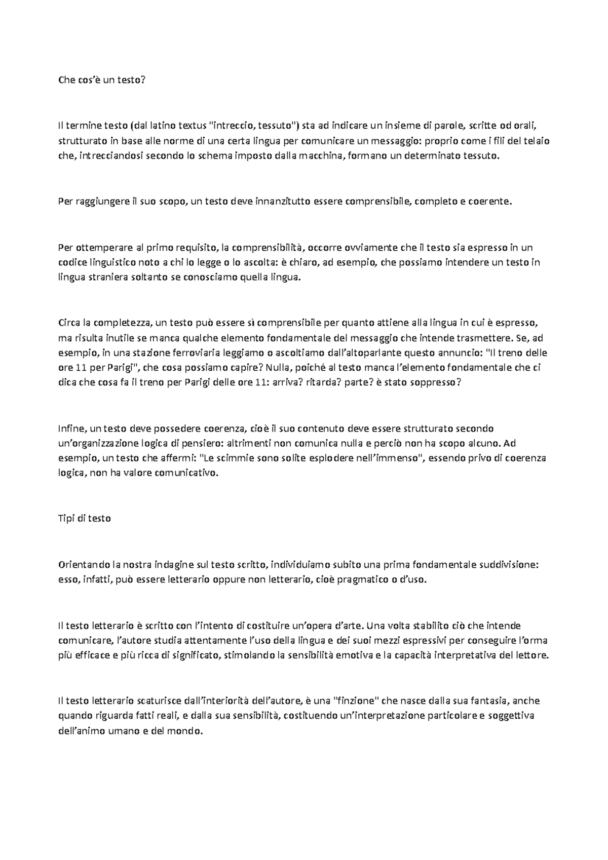 Che cosa è un testo - Che cos’è un testo? Il termine testo (dal latino ...
