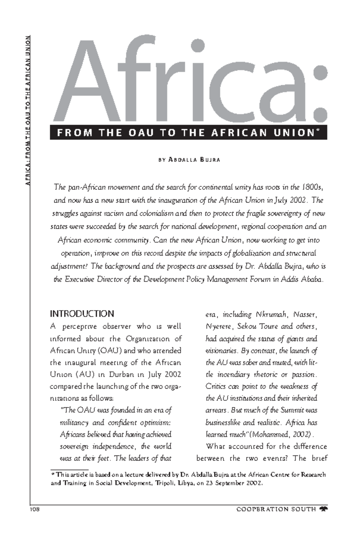 Africa from the OAU to the African Union - A F R I C A : F R O M T H E ...