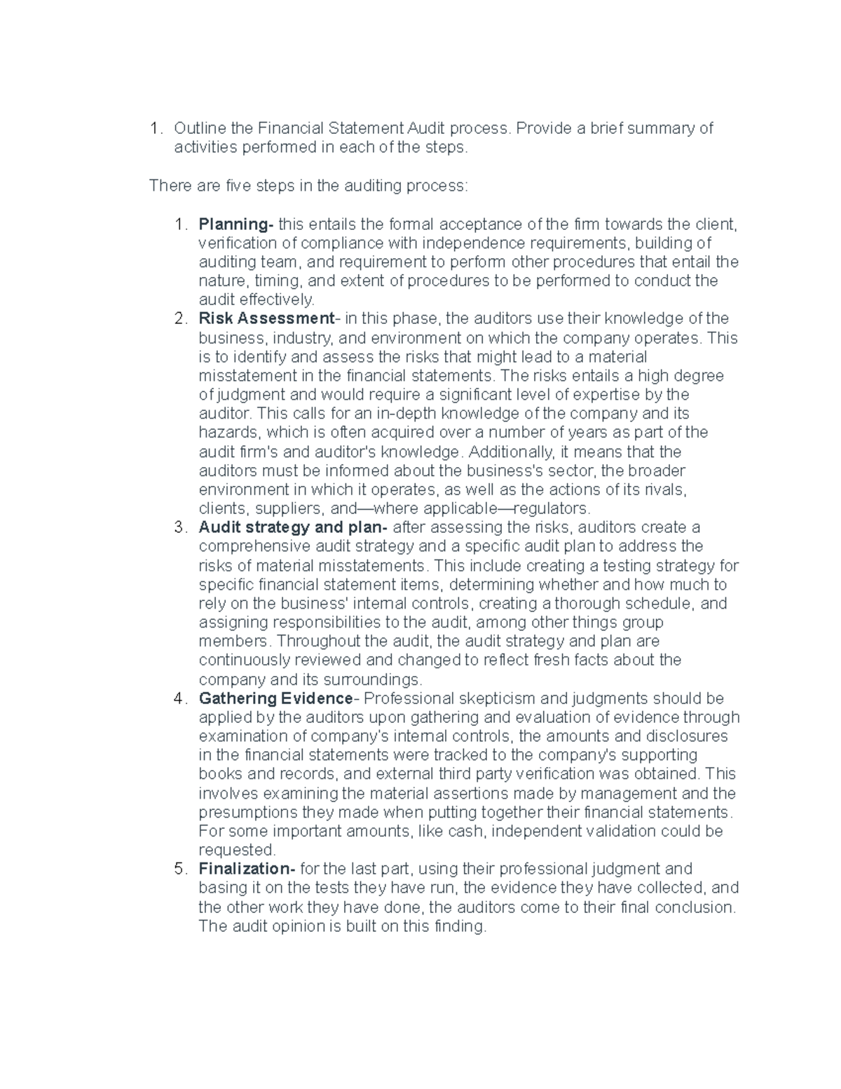 Overview of the Fin a nci a l St a tement Audit Process - Outline the ...