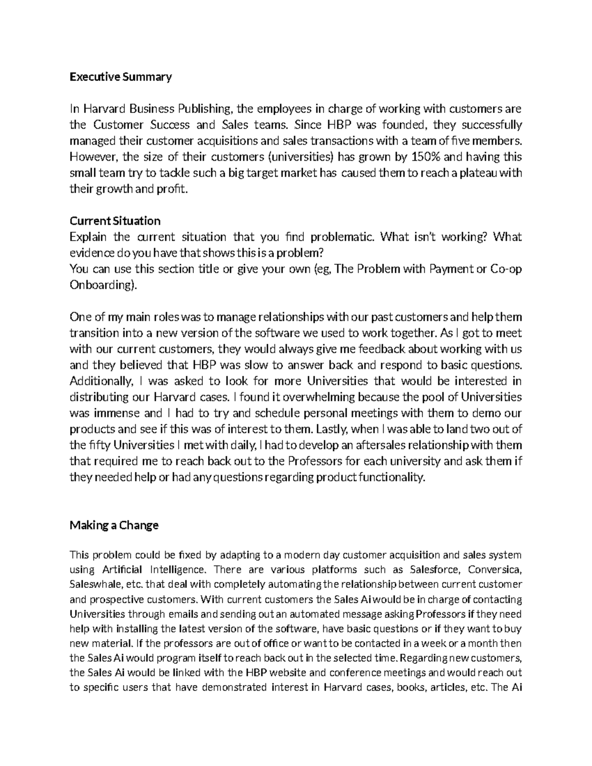 Change Memo VF - vhvjgcgjc - Executive Summary In Harvard Business ...