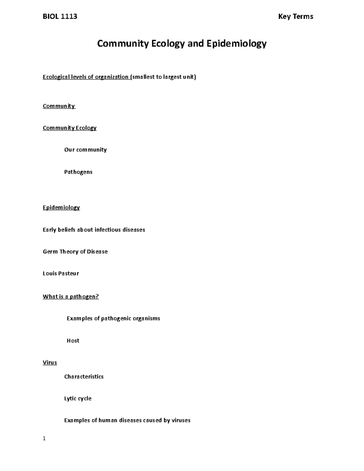 1113 Communities and Epidemiology Key Terms - BIOL 1113 Key Terms ...
