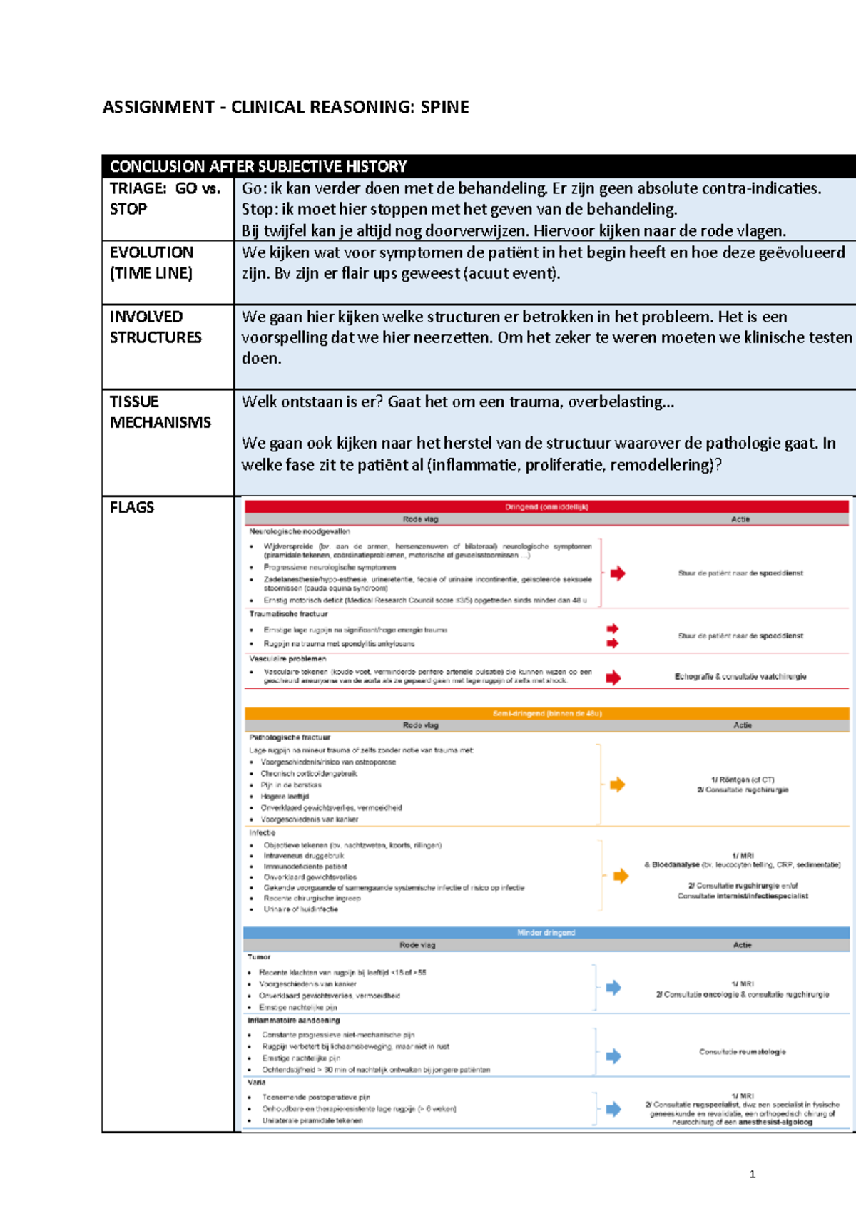 Spine case extra uitleg, hoe casus in te vullen - ASSIGNMENT - CLINICAL ...