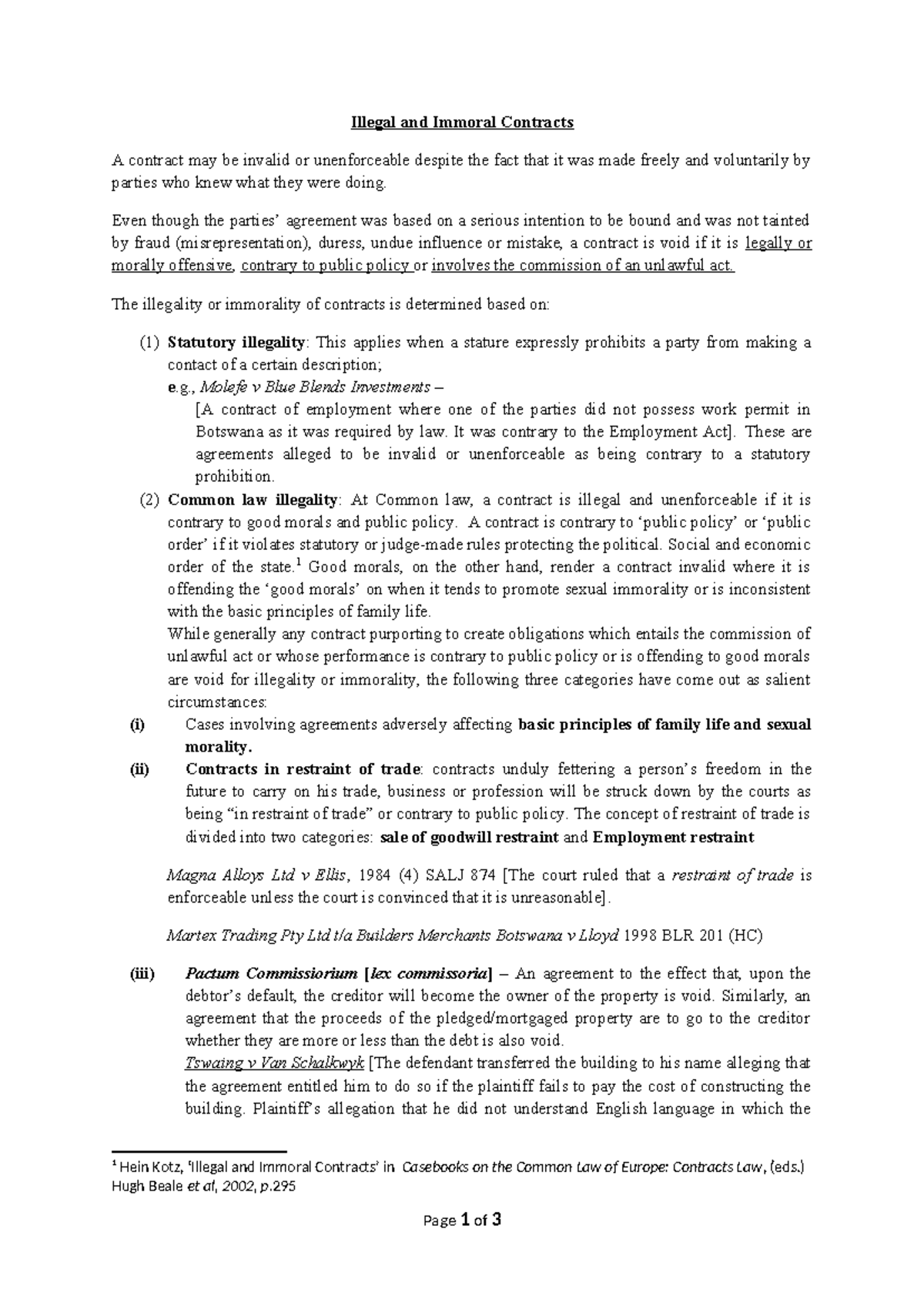 Illegal and Immoral Contracts - Even though the parties’ agreement was ...