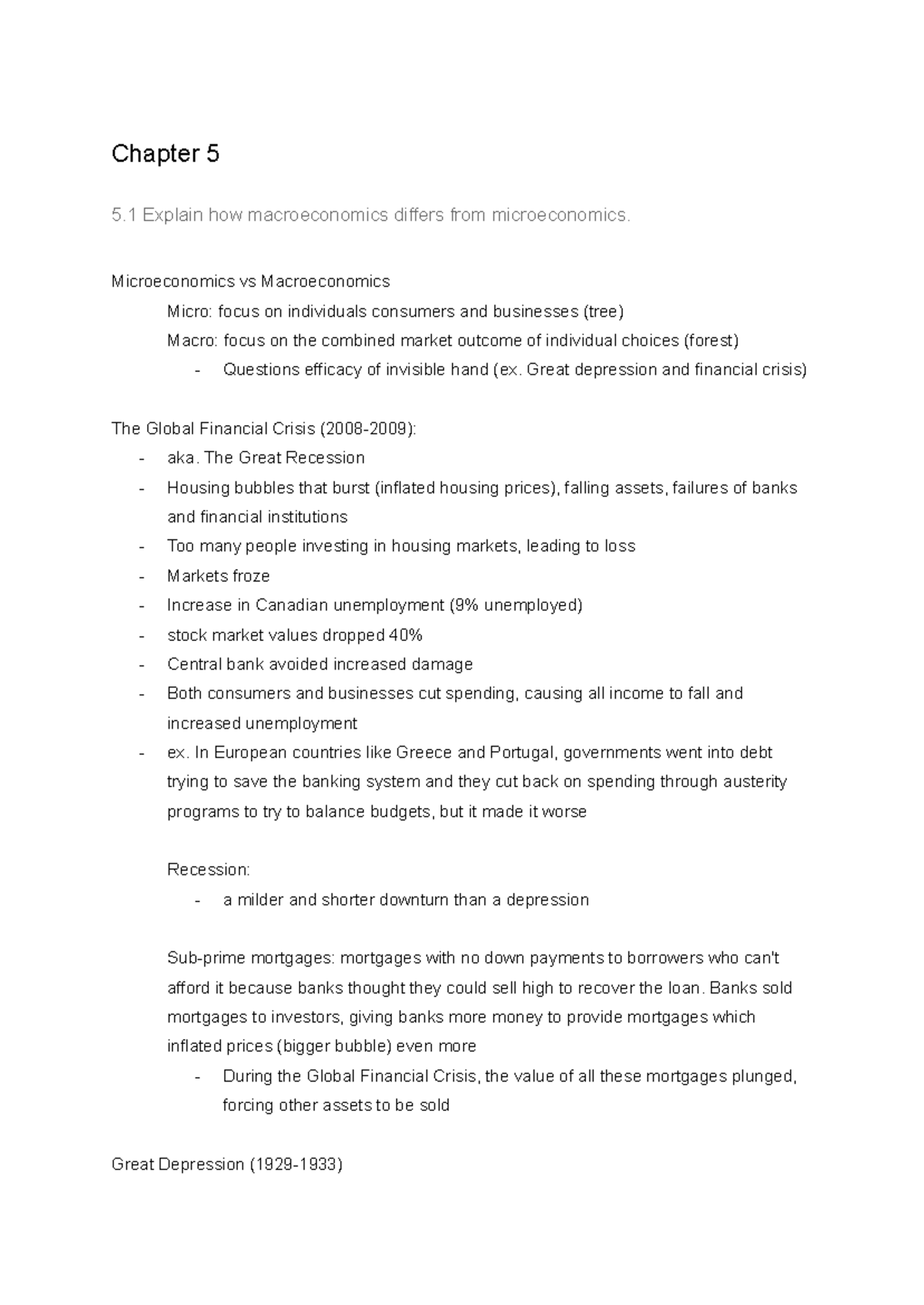 Macroeconomics Chapter Notes - Chapter 5 5 Explain how macroeconomics ...