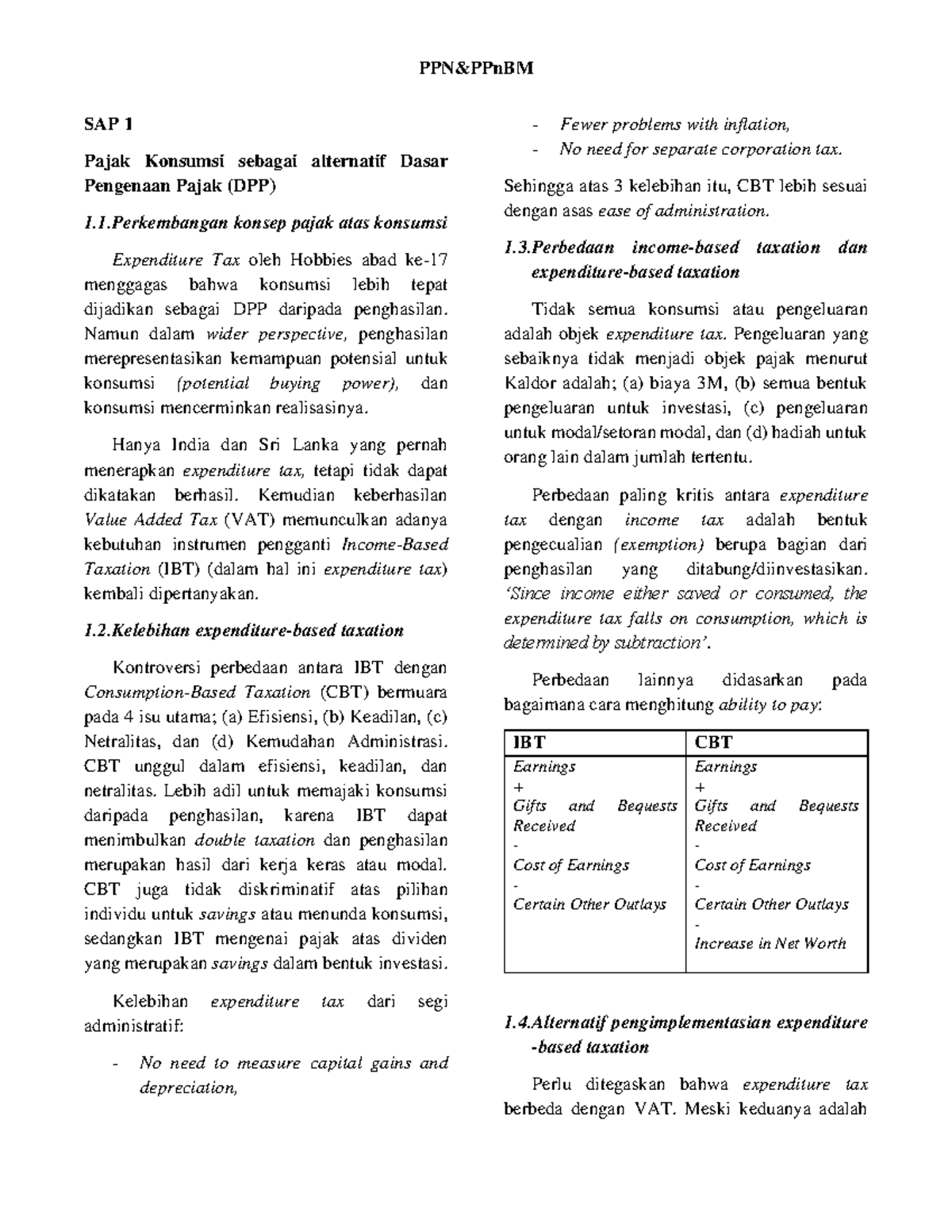 Rangkuman UTS PPN - SAP 1 Pajak Konsumsi sebagai alternatif Dasar Pengenaan Pajak (DPP) 1.1 ...