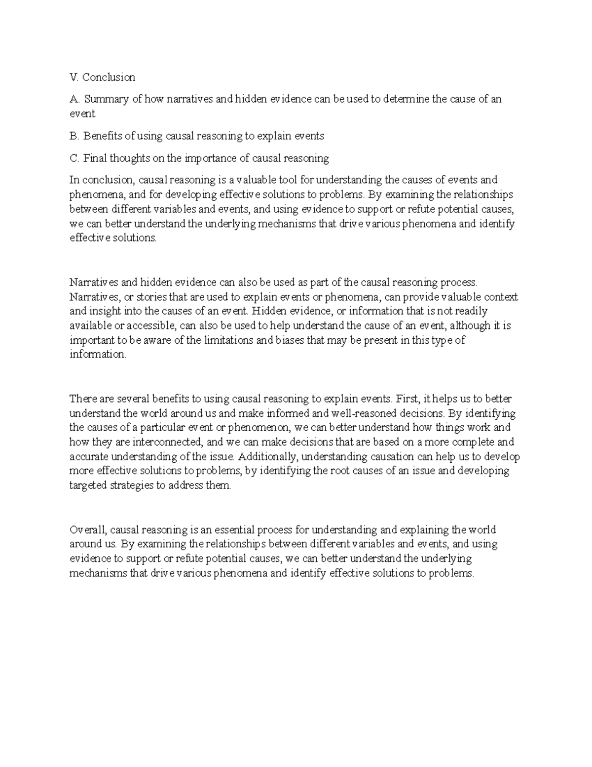 Casual Reasoning And Hidden Evidence 5 V Conclusion A Summary Of How Narratives And Hidden