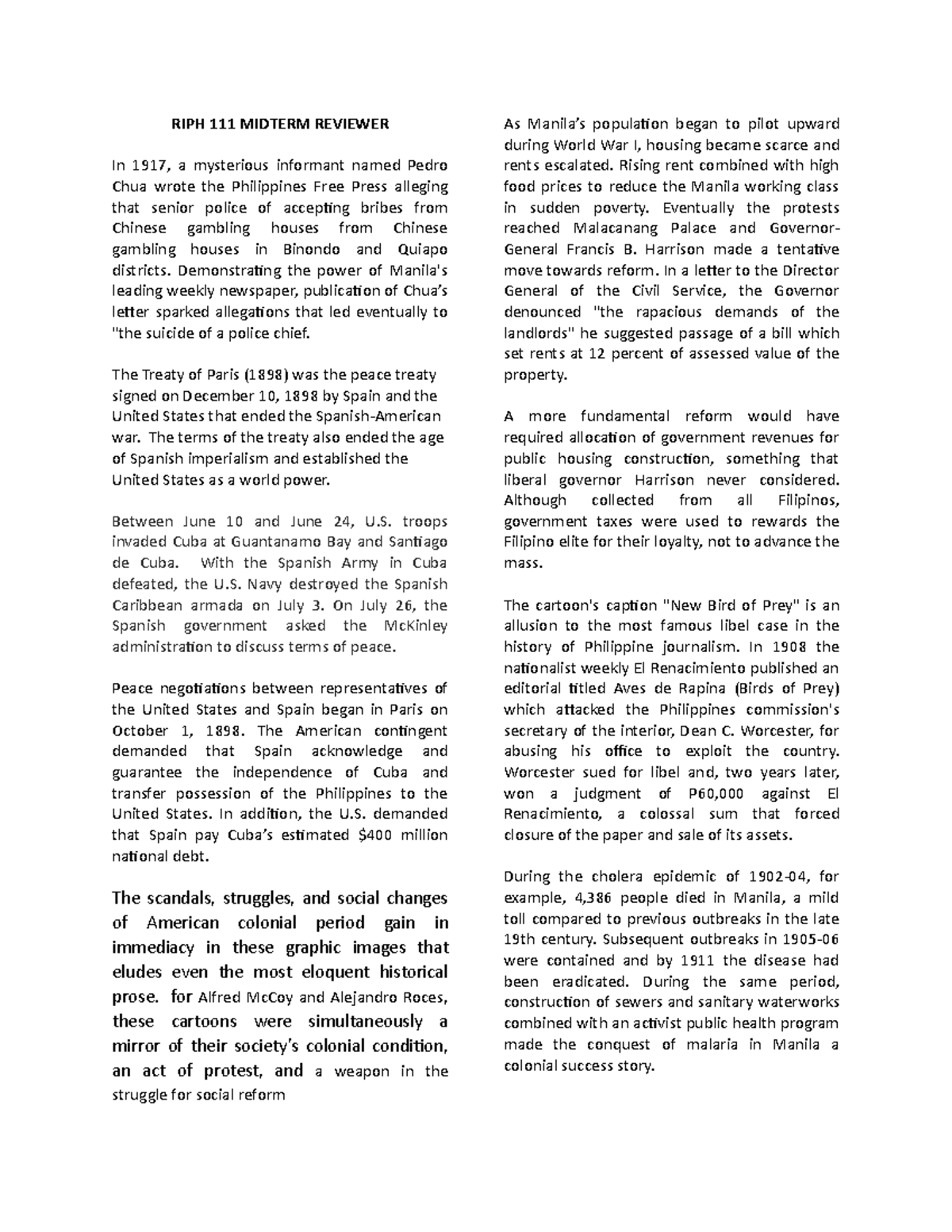 RIPH- Midterm- Reviewer - RIPH 111 MIDTERM REVIEWER In 1917, a ...