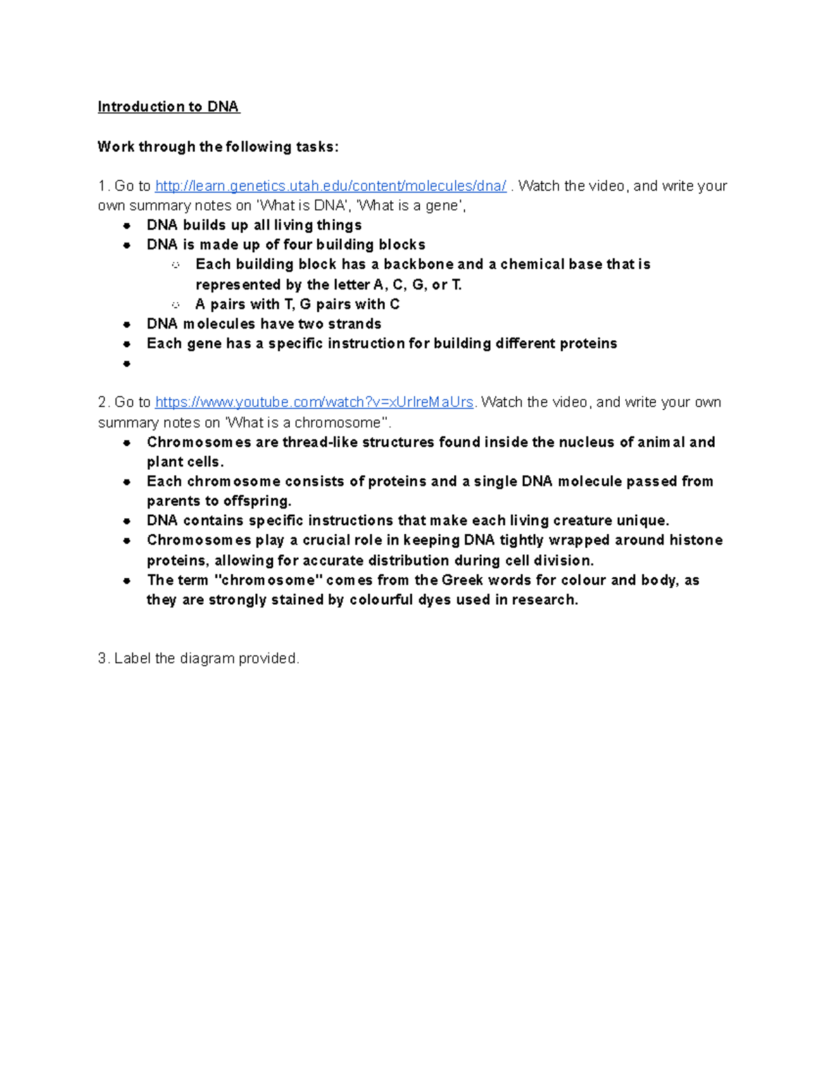 Introduction to DNA - Introduction to DNA Work through the following ...