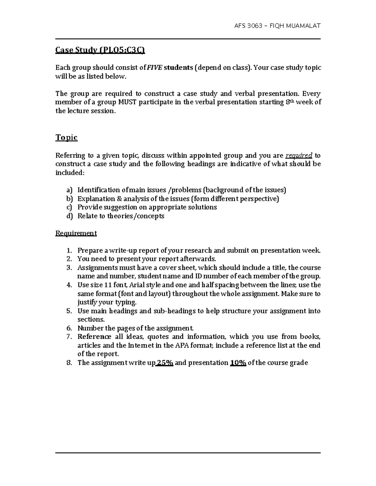 AFS3063 Group Case Study (instruction) SEPT 2022 - AFS 3063 – FIQH ...