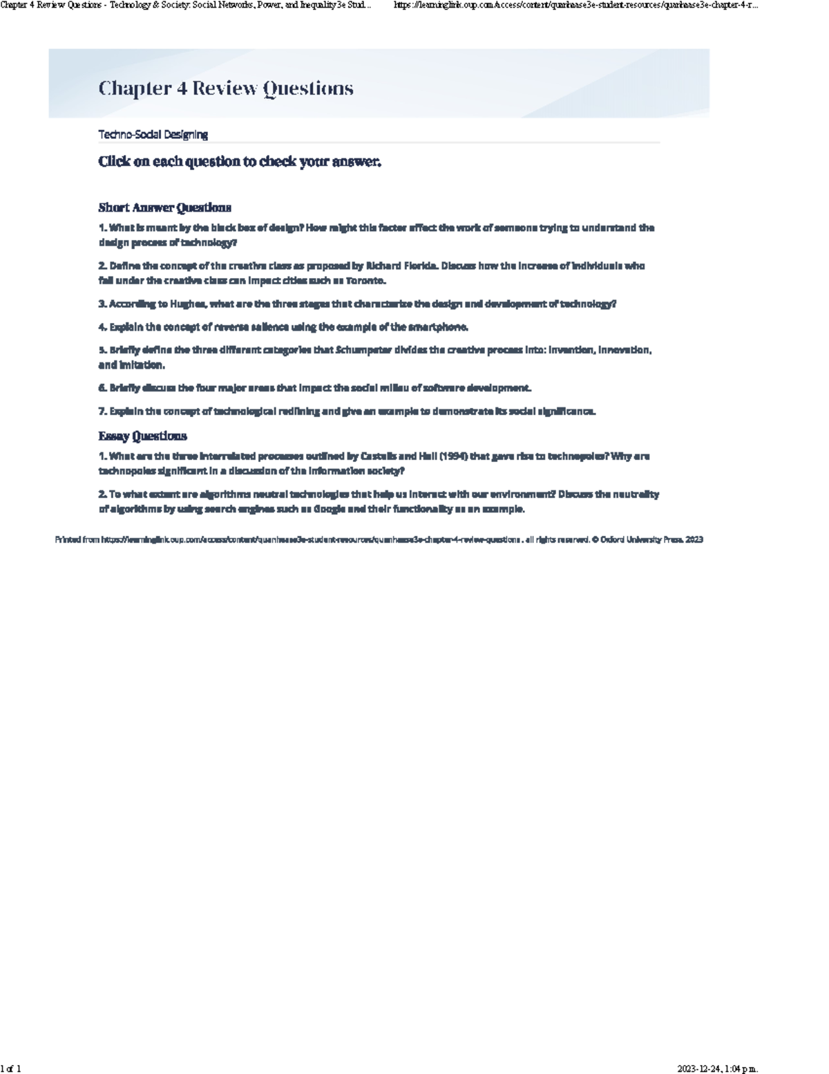 Rev Que 4 - Review Question 4 - Soci 2120 - Chapter 4 Review Questions - Technology & Society ...