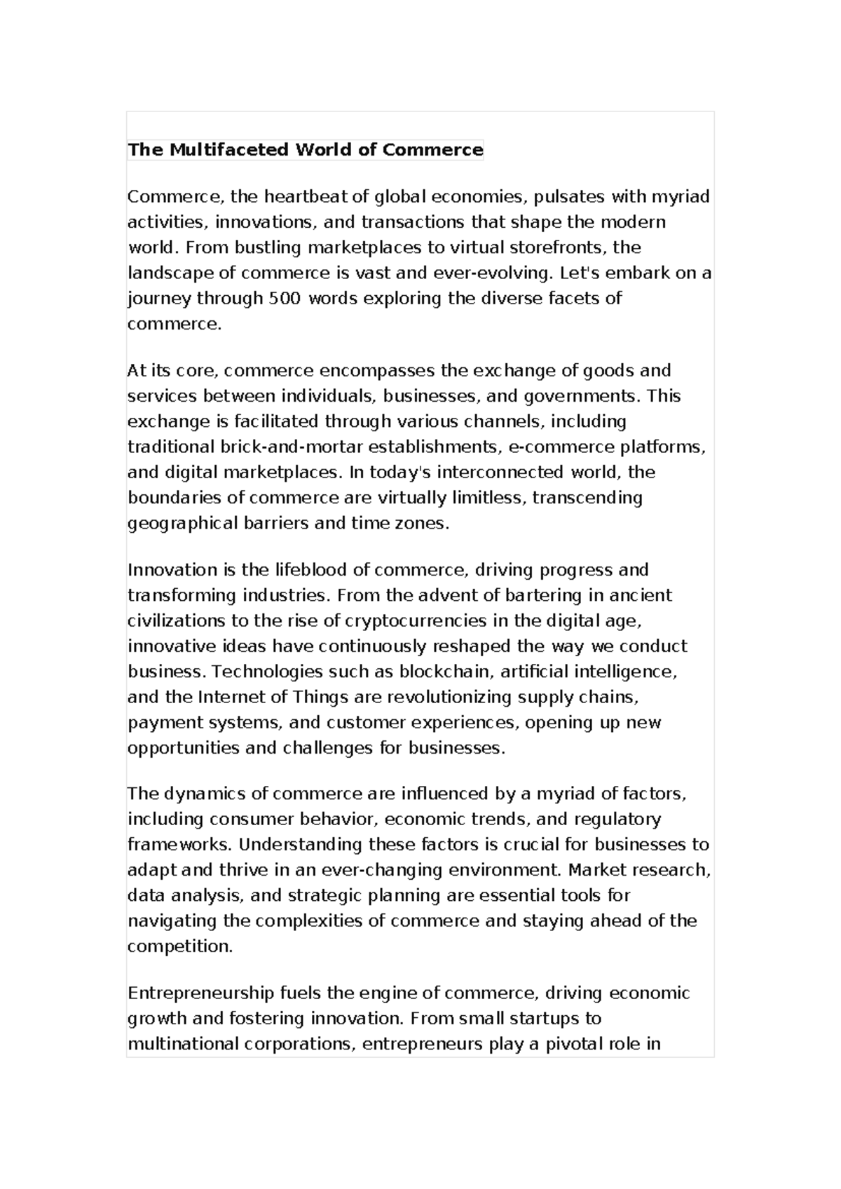 The Multifaceted World of Commerce - The Multifaceted World of Commerce ...