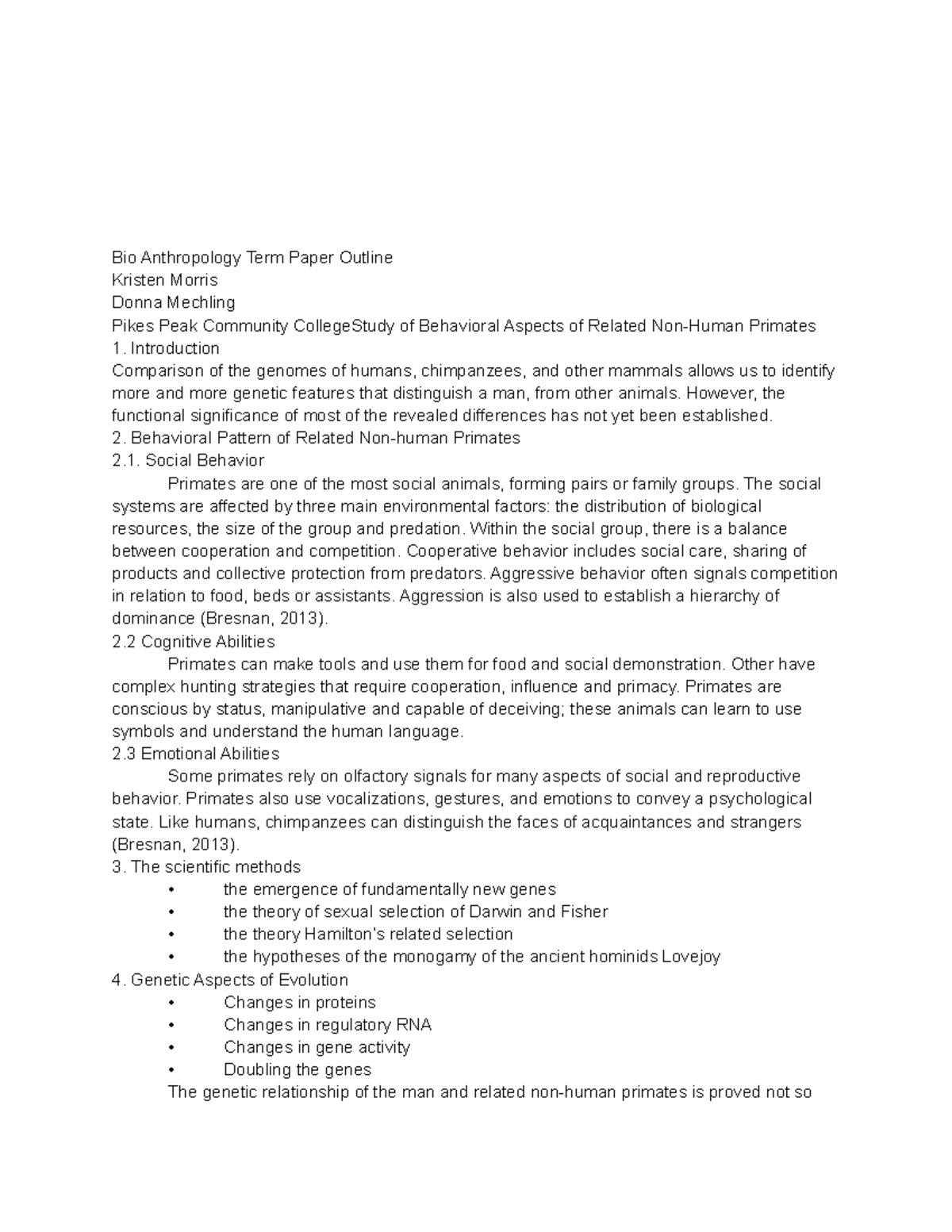 Term Paper Outline - Grade: A - Bio Anthropology Term Paper Outline ...