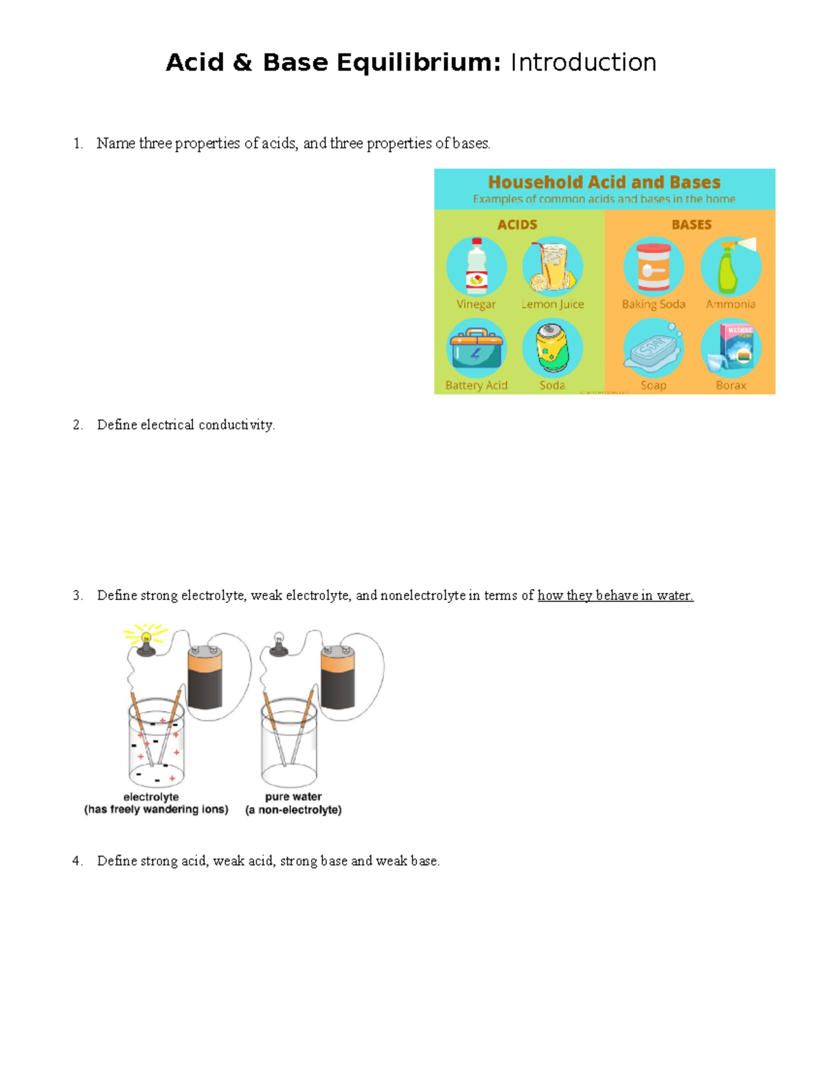 Acid base intro qs 2023 - Worksheet - Acid & Base Equilibrium ...