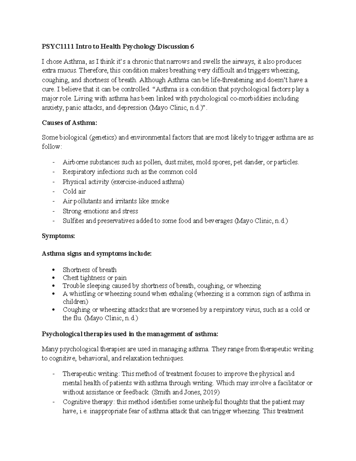 PSYC1111 Intro to Health Psychology Discussion 1 - Therefore, this ...